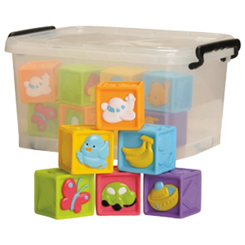 Amazon.com: Constructive Playthings 2 1/2 英吋(約 1.9 公分) Baby Soft Blocks 18 件。 附收納浴缸,附卡入式蓋子,適合 6 ...