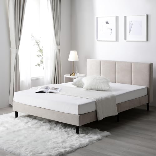 Amazon｜RASIK ベッド 布張り すのこベッド シングル ベッドフレームのみ ベージュ 脚付き ファブリックベッド ロボット掃除機も通れる EIRA エイラ｜ベッドフレーム オンライン通販