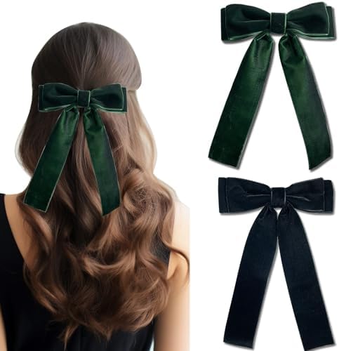 Amazon.com : Jseng 2PCS Velvet Ribbon Hair Clips, Ponytail Holder Accessories Metal Clips Hair ...