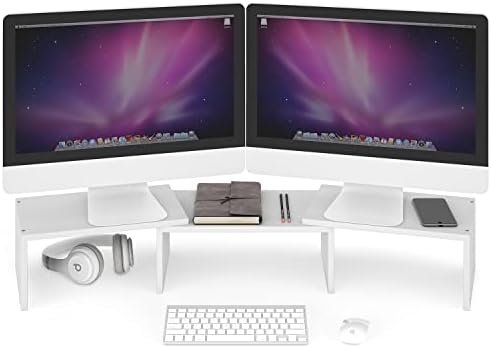FITUEYES Dual Monitor Stand 3 Shelf Computer Monitor Riser Wood Desktop ...