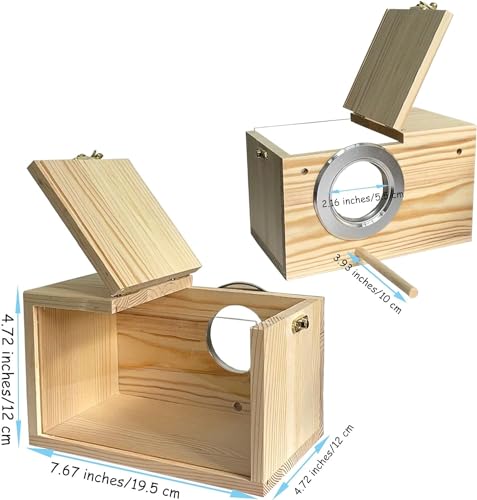LATRAT Budgies Nesting Box Transparent Design, Natural Wood Bird House ...