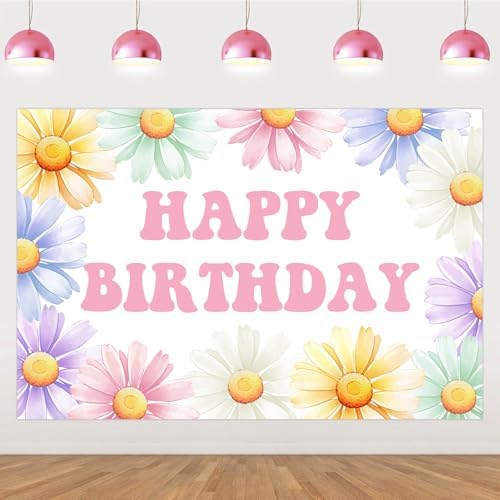 Amazon.com : Daisy Happy Birthday Backdrop Rainbow Daisy Party ...