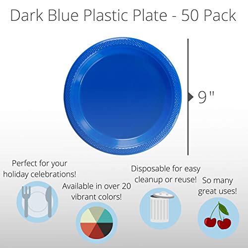 Snapklik.com : 9 Inch Blue Plastic Plates - 50 Count - Round Blue ...