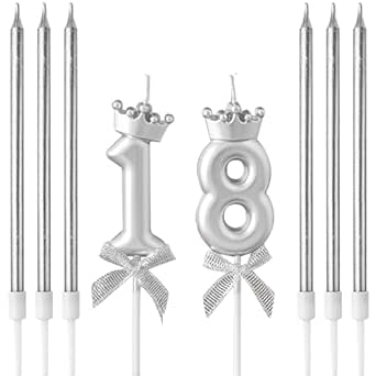 18th Birthday Candles, Number Candle for Cake Birthday Candle Silver ...