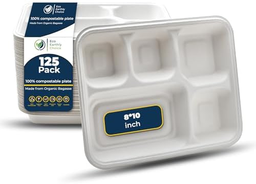Amazon.com: Eco Earthly Choice Compostable 5 Compartment Platess 125 ...