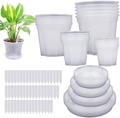Amazon.com: 20Pack 4/5/6/7 inch Clear Nursery Pots with 20 Drip Trays ...
