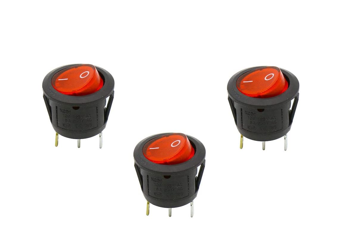 CARE N TOUCH PACK OF 3 Red Light SPST 3-Pin ON/Off Round Boat Rocker ...