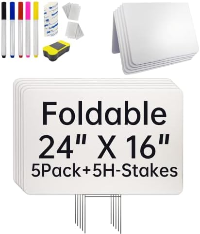 Amazon.com : 24 x 16in Foldable Blank Yard Sign with Stakes,5 Pack ...