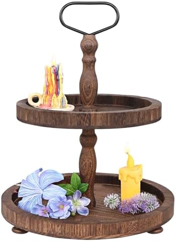Amazon.com: FoldTier Set of 2 Wood 2 Tiered Tray, Round Serving Tray ...