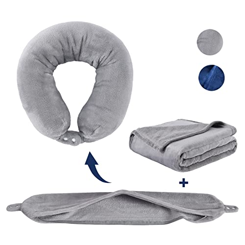 Yaning 2 in 1 Travel Blanket, Soft Warm Blanket with Cozy Neck Pillow ...