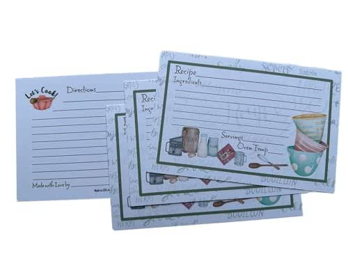 Amazon.com: Let's Cook! Recipe Card 4x6 Fun Recipe Card Kitchen Bowls ...