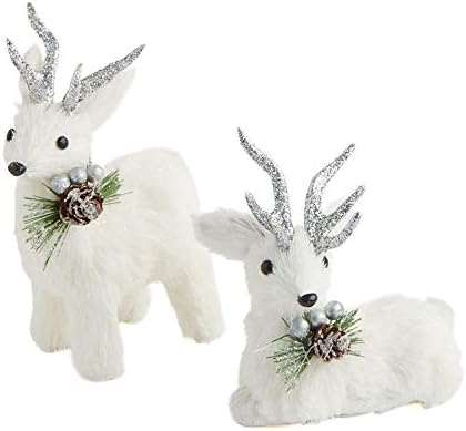 Amazon.com: Pair of 2 White Sisal Christmas Deer - Silver Glitter ...