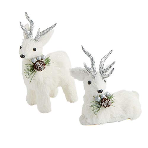 Amazon.com: Pair of 2 White Sisal Christmas Deer - Silver Glitter ...