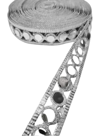 R R LACE Silver Mirror Work Fancy Laces Border for Women's Dresses ...