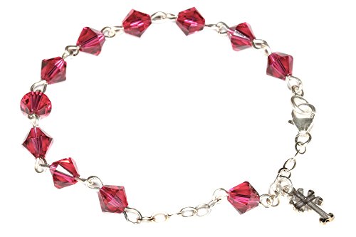 Girls Rosary Bracelet made with Ruby Red Austrian Crystals- July ...