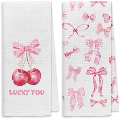 Amazon.com: Lucky You Bows Dibor Pink Cherry Kitchen Dish Towels Set of ...