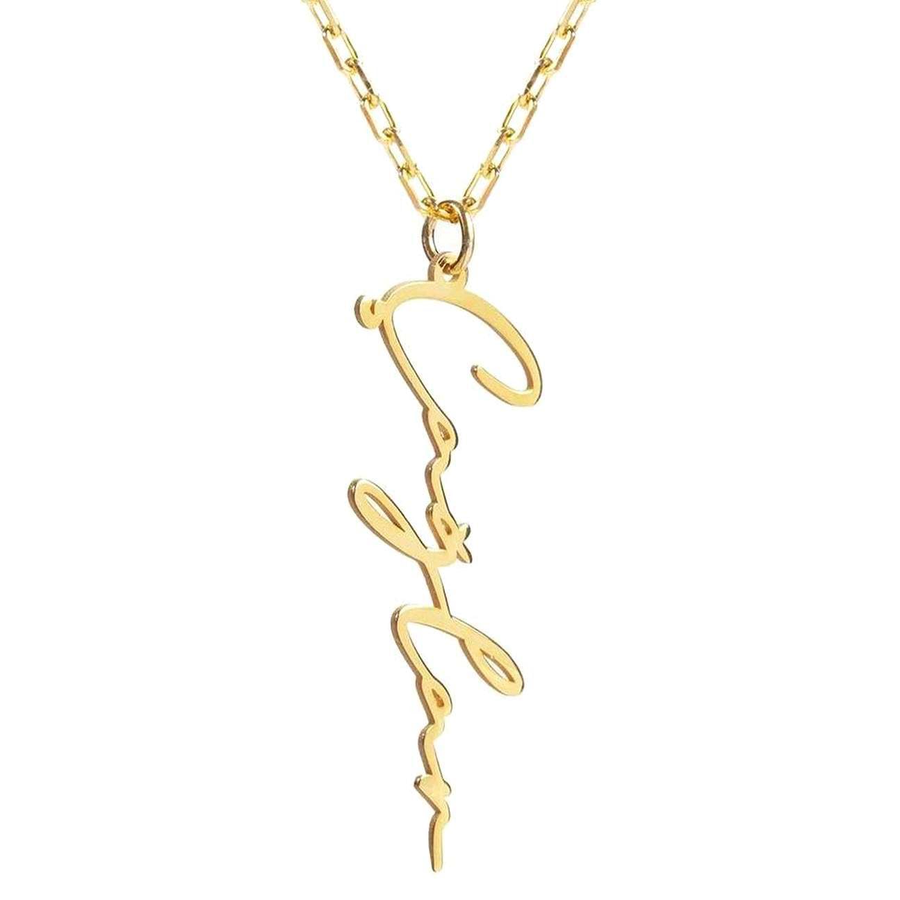 Amazon.com: 18k Gold Plated Personalized Vertical Name Necklace ...