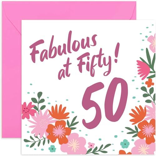 Old English Co. Fabulous at Fifty - 50th Birthday Card Floral Pink ...