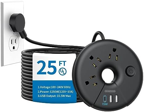 Amazon.com: 10Ft Extension Cord with Multiple Outlets, Flat Plug Power ...