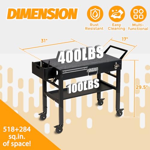 JIRTEMOT Portable Folding Grill Cart Table with Wheels, Sturdy Stable ...