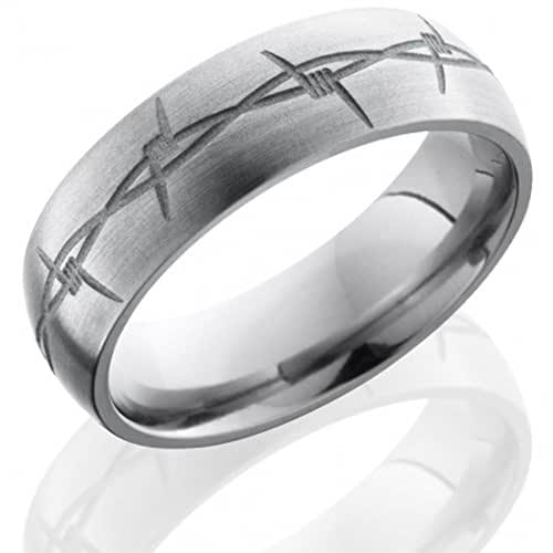 Amazon.com: Titanium Wedding Band Barbwire Ring 8mm Dome Band Barbed ...