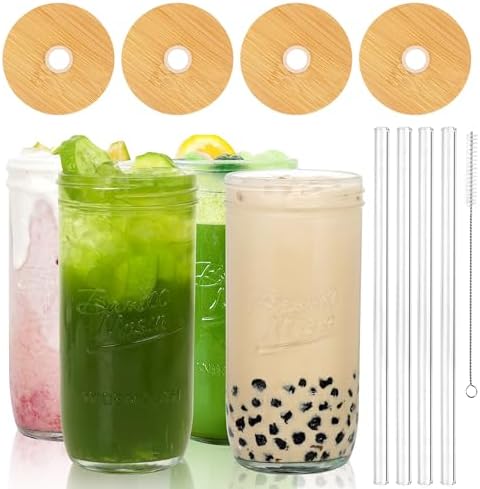 Amazon.com: Moretoes 5 Pack 24oz Mason Jar Cups, Glass Cups with Bamboo ...
