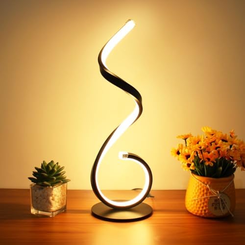 Mayful Modern Table Lamp, LED Spiral Lamp, Black Bedside Lamp with ...