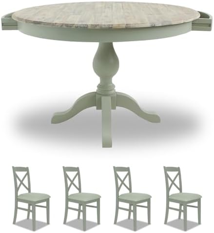Florence Round Pedestal Dining Table and Chairs Set 4 | 120cm Sage ...
