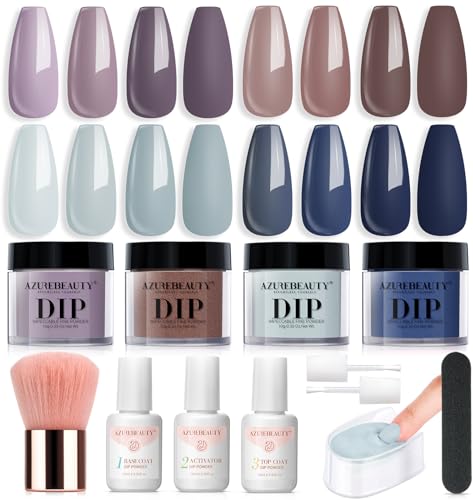 AZUREBEAUTY Dip Powder Nail Kit Starter 4 Colors Winter Blue Grey ...