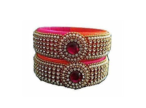 Buy Manali Creations Orange and Pink Silk Thread Bangles Size 2.2 at ...