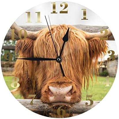 JUMBEAR Cute Highland Cow Wall Clock Silent Non-Ticking Decorative Wall ...