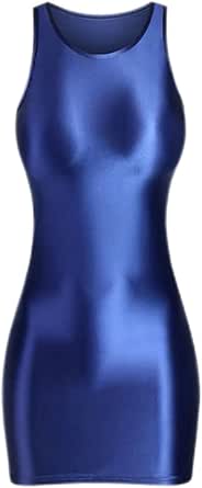 Amazon.co.jp: MJINM レディース超光沢ワンピースドレス.伸縮性 極薄素材.激密着.目立つレースクイーン キャンペーンガール ...