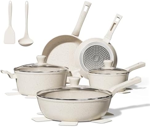 Amazon.com: GiPP Pots and Pans Set Non Stick - 14 Pcs White Granite Kitchen Cookware Sets ...