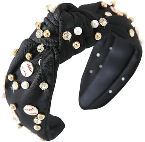 Amazon.com : Gmmidea Baseball Headbands for Women Pearl Crystal Knotted ...