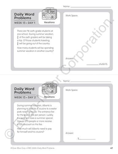 Snapklik.com : Evan-Moor Daily Word Problems, Grade 6, Homeschooling ...