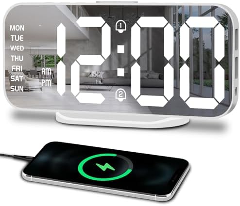 Amazon.com: Muoigoe Digital Alarm Clock,Large Display LED And Mirror ...