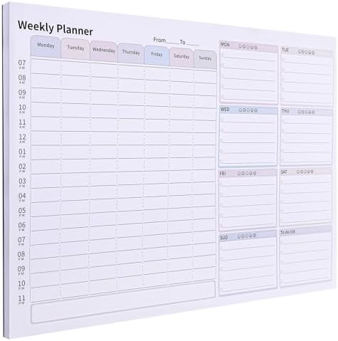 Weekly Planner Pad, 60 Sheets A4 Weekly Meal Planner Pad Weekly Desk ...