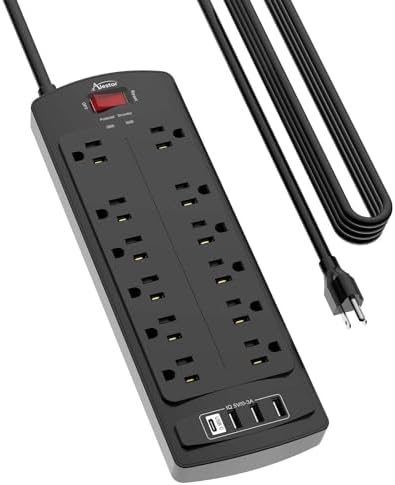 Amazon.com: Power Strip, ALESTOR Surge Protector with 12 Outlets and 4 ...