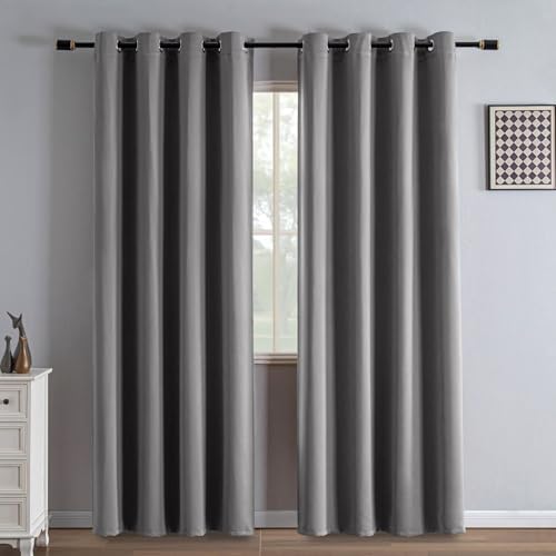 Amazon.com: IGEMAEVE Light Grey Blackout Curtains 84 Inch Length 2 ...