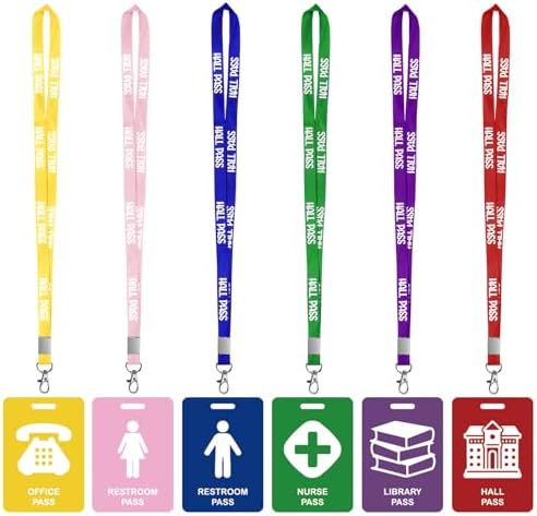 Amazon.com: 6 Pieces Hall Pass Lanyards and School Passes Set, PVC ...
