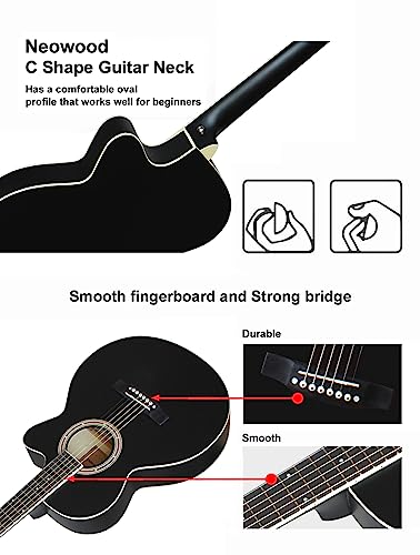 Neowood FLYM, Acoustic Guitar with Touch Pickup, Bag, Plectrums, finger ...