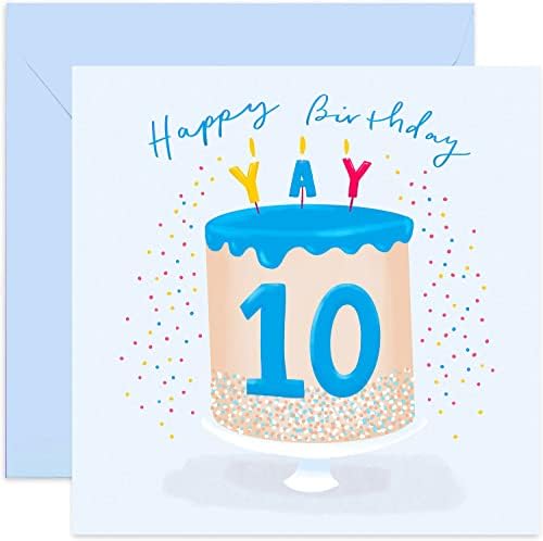 Old English Co. Blue Cake 10th Birthday Card - Boy Tenth Birthday Card ...