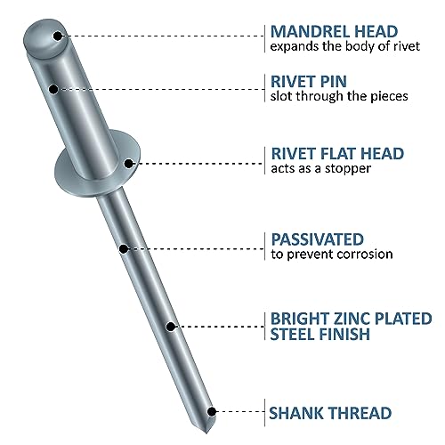 5mm x 10mm Pop Rivets Rivet with Flange Rivets (20 Pack) – Blind Rivet ...
