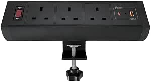 ZESHAN Removable Power Point Black Power Board with 1 Switch 3 UK Power ...