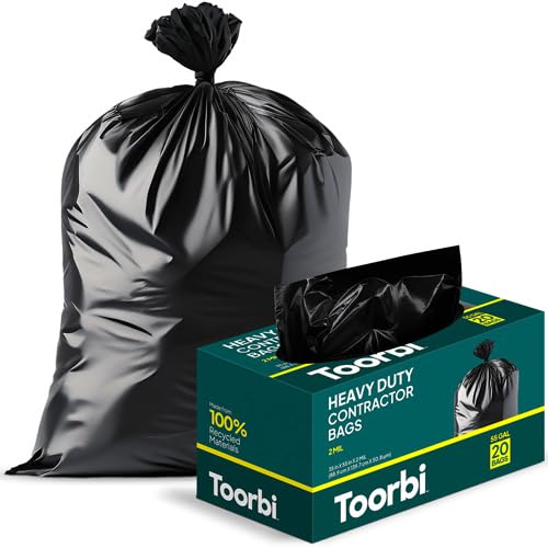 Amazon.com: Toorbi Contractor Trash Bags 55 Gallon (20 PACK/w TIES), 2 ...