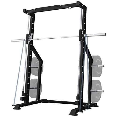FIRESMEN Smith Machine Squat Rack, Half Power Cage with Linear Bearings ...