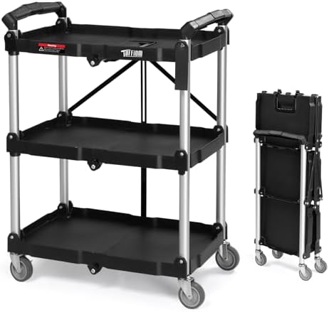 Amazon.com: WORKPRO 3-Tier Collapsible Service Cart, 210 LBS Foldable Utility Service Cart with ...
