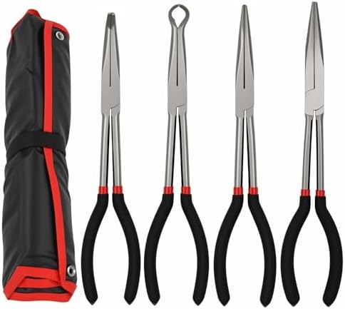 4 Pcs Extra Long Needle Nose Pliers Set, 11" Long Reach Straight Pliers ...