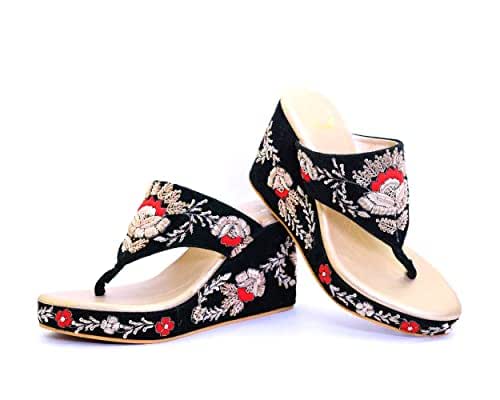 Amazon.com: Dark Green Handmade embroidered wedges for bridal ...