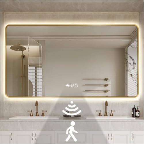Amazon.com: nolsia 56 x 36 Gold LED Bathroom Mirror, Metal Framed ...
